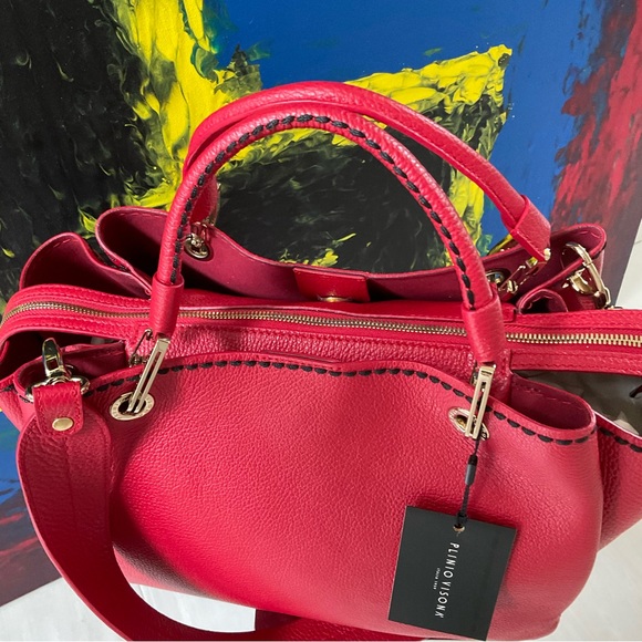Plinio Visona | Bags | Plinio Visona Red Double Handle Leather Satchel ...